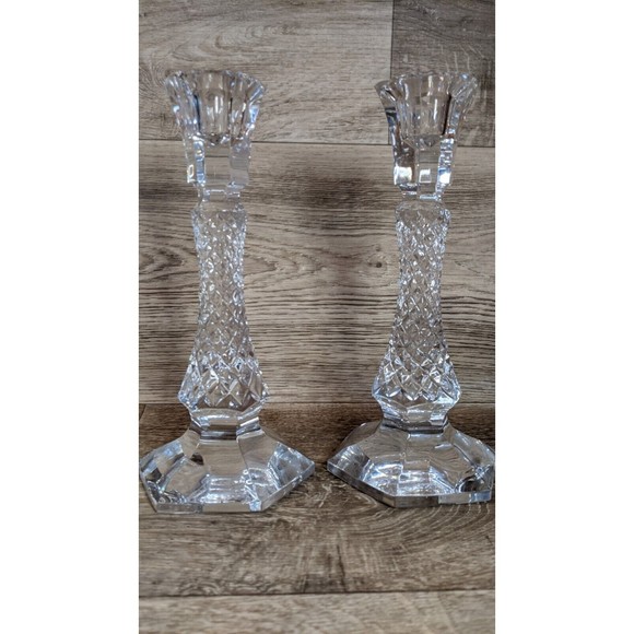 Unmarked | Accents | Vintage Lead Crystal Candlesticks Hexagon Column ...